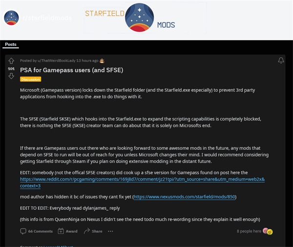 微軟和XGP版星空玩家或與未來Mod無緣_18183新遊戲